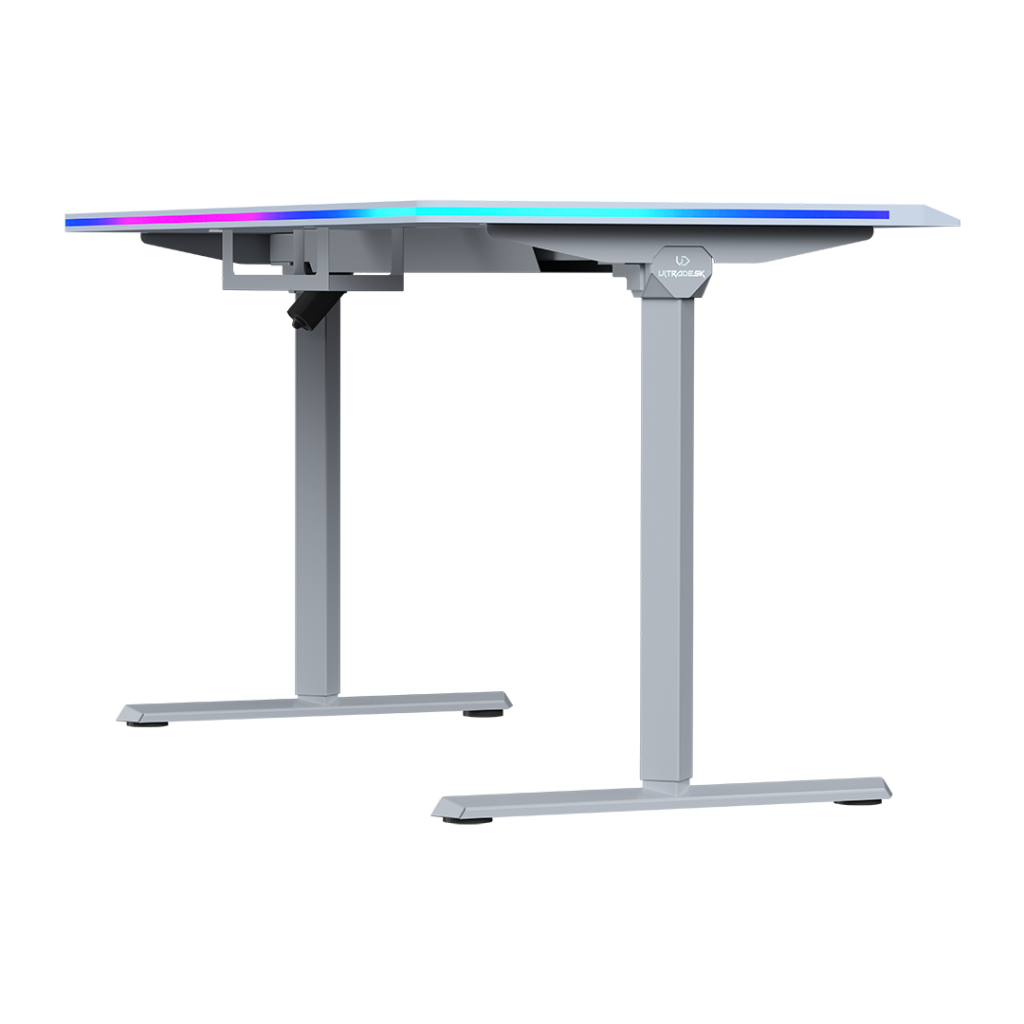 Ultradesk QUEST GREY - Grauer Computertisch mit Verstellung und LED