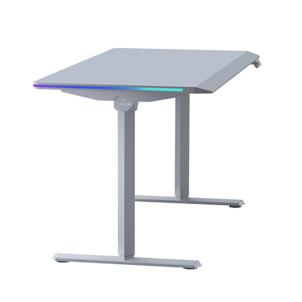 Ultradesk QUEST GREY - Grauer Computertisch mit Verstellung und LED