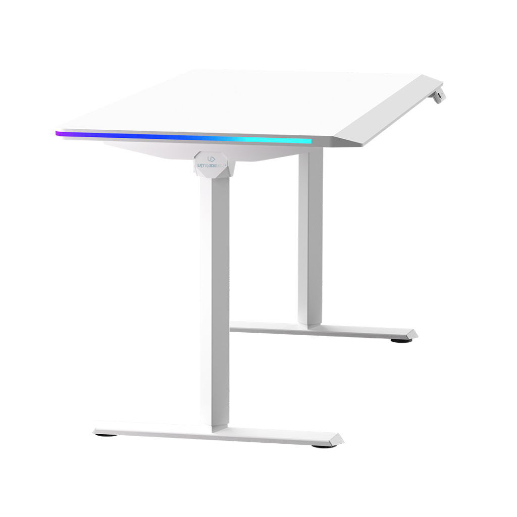 Ultradesk QUEST WHITE - Weißer Computertisch mit Verstellung und LED